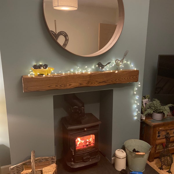 Rustic Oak Fireplace Mantel Beam: Aged Wood, Brackets Included (14cm X ...