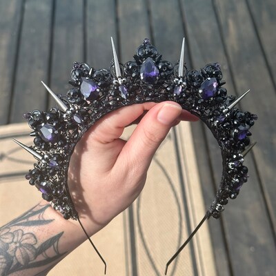 Dark Purple Tiara Amethyst Tiara Black Tiara Black Crown Spike Crown ...