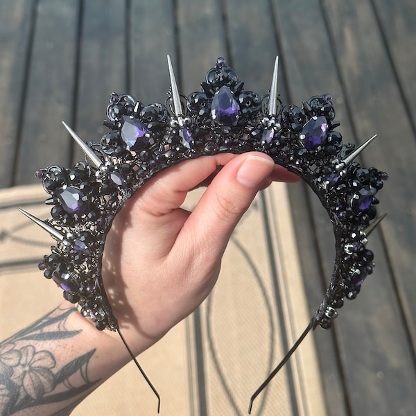 Dark Purple Tiara | Amethyst Crown | Gothic Bridal Headpiece | Spike ...