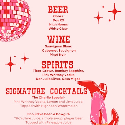 Barb Doll Signature Drinks Menu, Dollie Bar Menu Pink, Barb ...