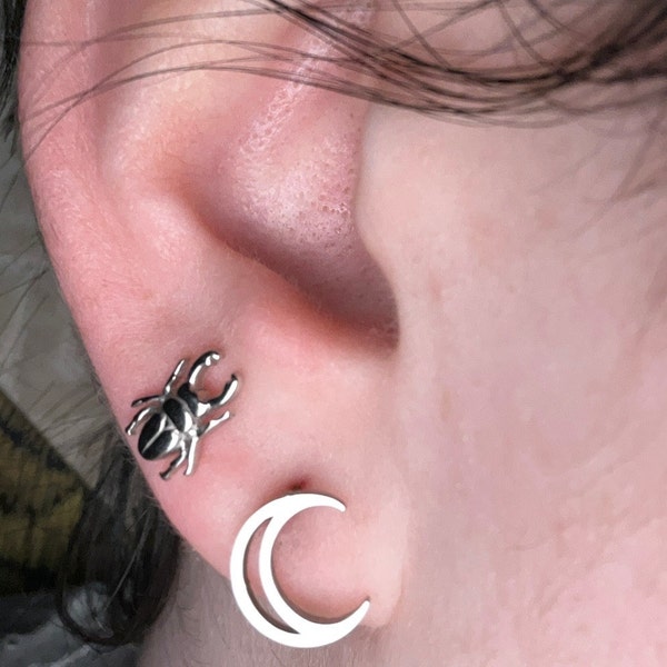 Tiny Stag Beetle Stud Earrings in Sterling Silver, Silver or Gold or ...