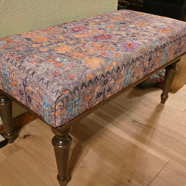 Floral Pattern Bench, Bench With Cushion, Ottoman Bench, Bench for Bedroom, Wooden Leg Bench ...