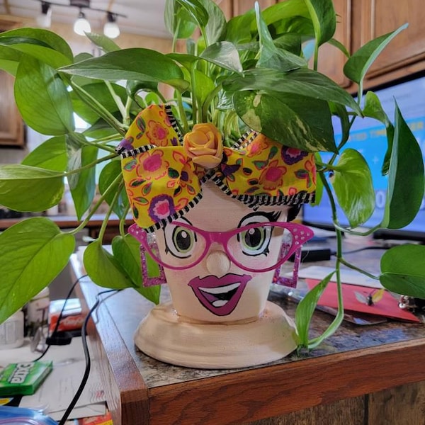 Hand-painted Lady Face Terracotta Pot, Sassy Whimsical Garden Decor - Etsy