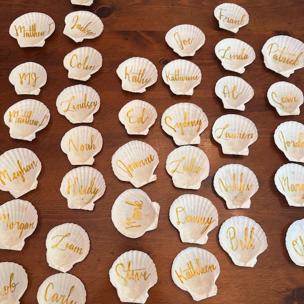 Hand-lettered Scallop Shell Place Cards, Custom Personalized Seashell ...