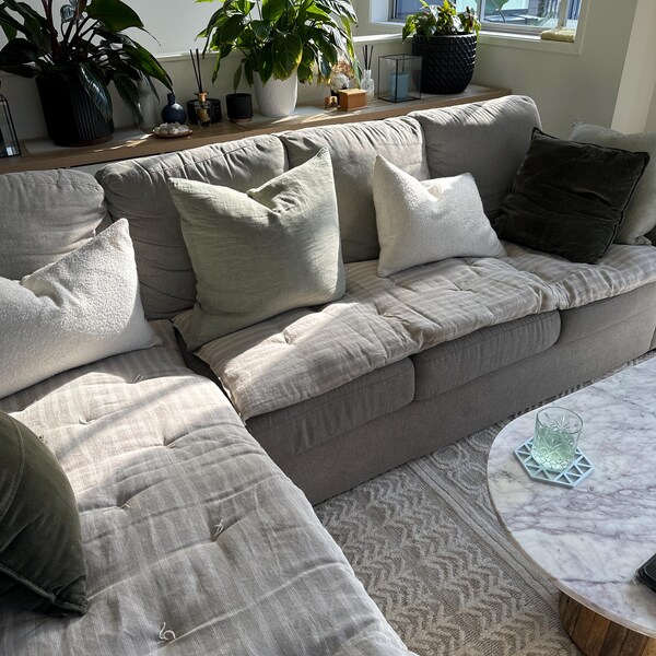 VELVET SOFA TOPPER, Dusty Pink Zippered Couch Pad Cover & Insert in 18 ...