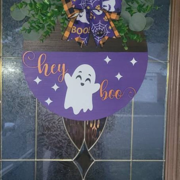 Hey Boo Door Hanger Halloween Door Sign Halloween Front Door Decor Cute ...