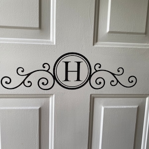 Monogram Door Decal Vinyl Decal for Front Door Porch Curb Appeal Scroll ...