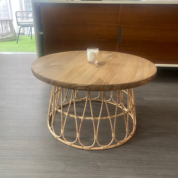 Bohemian Rattan Urban Chic Coffee Table Small Round Natural Boho Woven ...