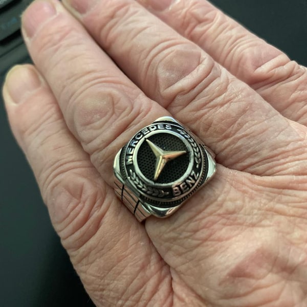 Mercedes Logo Luxury Silver Men's Ring, Passion for Speed, Car Lover ...