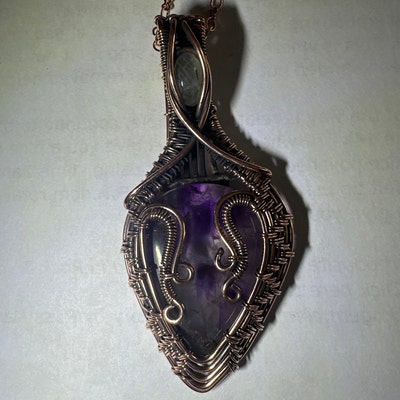 Natural Amethyst, Moonstone Pendant Copper Wire Wrapped Pendant ...