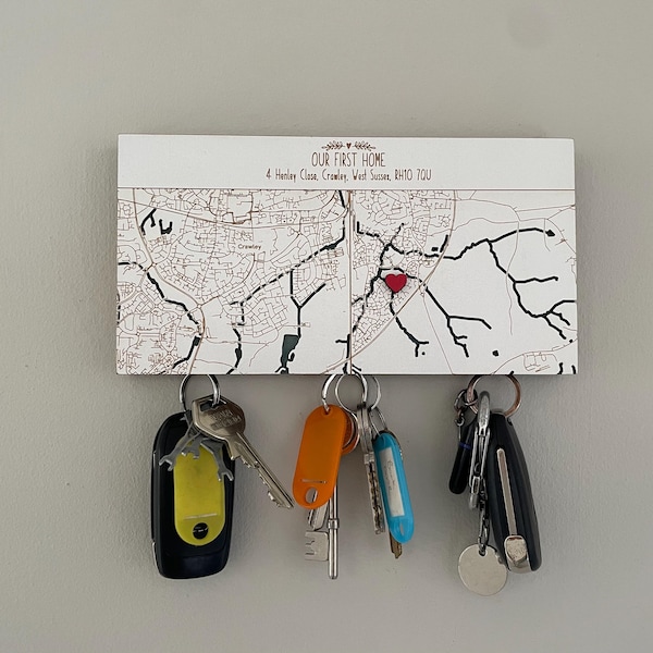 Personalised Map Location Key Holder for Wall, Custom Magnetic Key ...