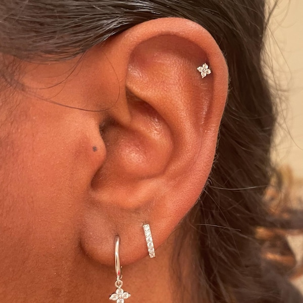 Flower Charm Hoop Earrings Set for Multiple Piercings, Gold Pave Hoop ...