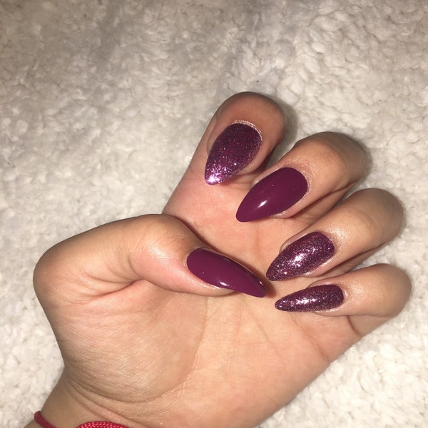 Set of 20 Handpainted Sparkling Grape Purple Glitter Nails | • CHOOSE ...