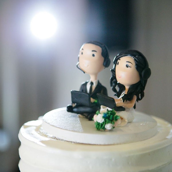 Chibi Wedding Cake Topper Gamer Couple Players Anime Couple Bride and ...