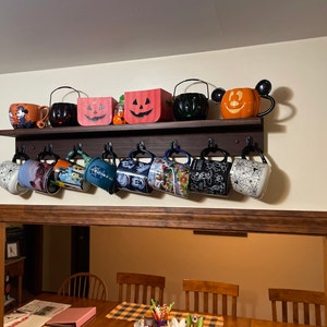 6 Cup Mug Rack With Shelf, Mug Rack Wall Mounted, Coffee Bar Decor ...