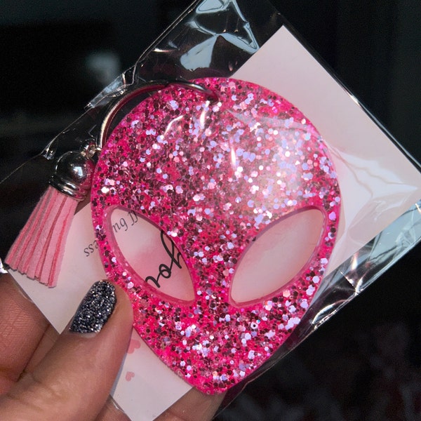 Alien Head Glitter Keychain - Etsy