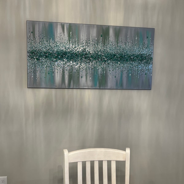 Glitter Glass Painting, Glitter Painting, Silver Glitter Art, Turquoise ...