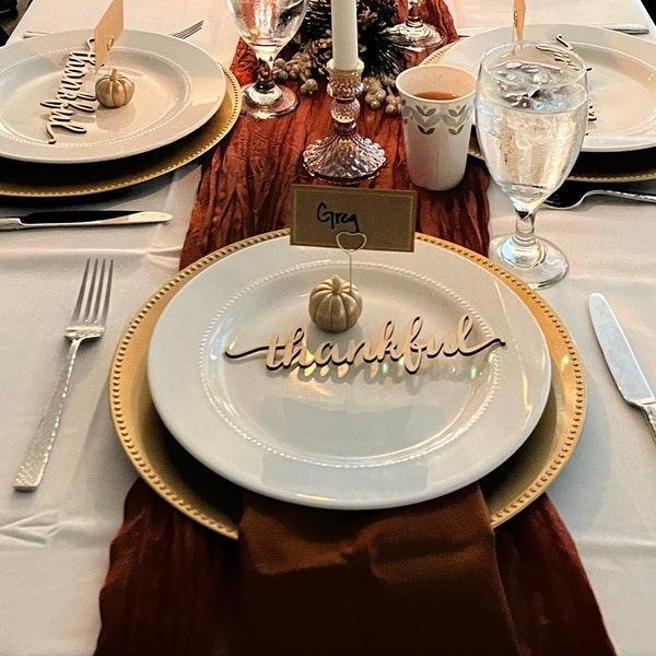 Thankful Place Cards, Custom Thanksgiving Name Tags, Personalized ...