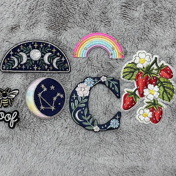 Moon Phases Patch - Iron on Embroidered Patches for Jackets - Celestial Magical - Navy ...