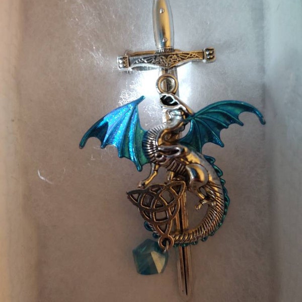 Silver Dragon Brooch Dragon Sword Pin Purple Dragon Celtic Dragon ...