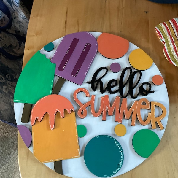Hello Summer Popsicle and Dots Door Hanger Blank | Summer Door Hanger ...