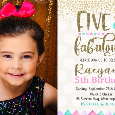 Five and Fabulous 5th Birthday Party Invitation, Invitation With Photo ...