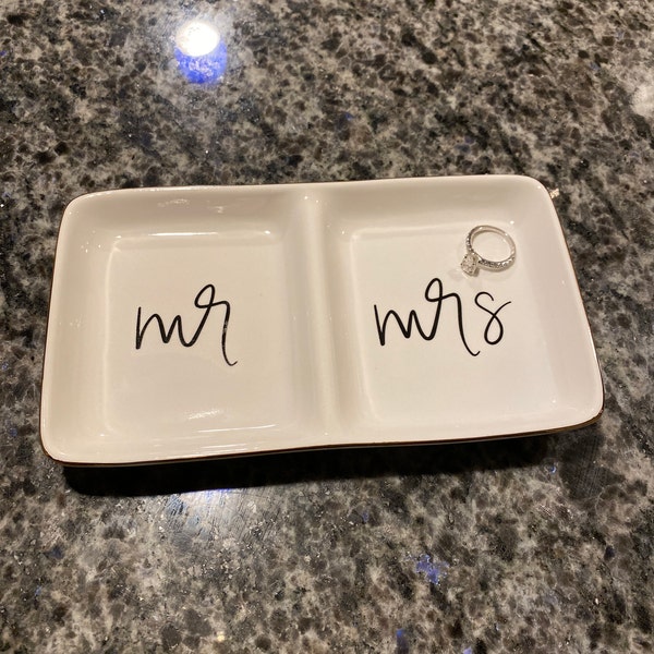 Mr and Mrs Ring Dish - Engagement Ring Dish, Trinket Dish - Bridal ...