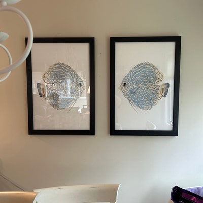 Abstract Discus Fish, Set of 2 Prints, Modern Coastal Wall Decor ...