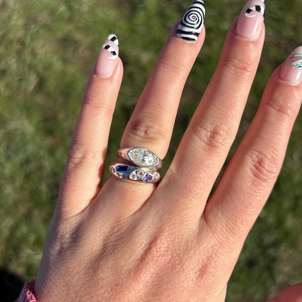 Mixed Birthstone Dome Ring by Caitlyn Minimalist • Chunky Art Deco ...