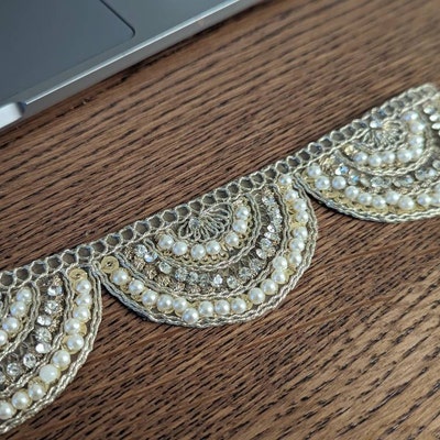 9 Yards Colorful Narrow Zari Embroidered Sequin Scallop Lace, Indian Sari Dupatta Ribbon Trim ...