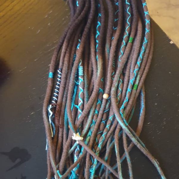 Handmade Wool Dreadlocks, Brown and Blue With Beads (lightweight, Soft ...