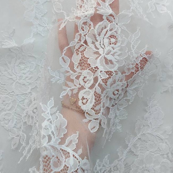 Pure White Lace Fabric, French Lace, Chantilly Lace, Wedding Lace ...