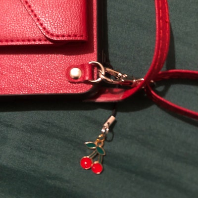 Red and Clear Beaded Cherry Phone Charm Keychain Purse Charm Accessory ...
