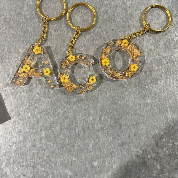 Custom Handmade Flower Resin Letter Keychain | Assorted Colors | School ...
