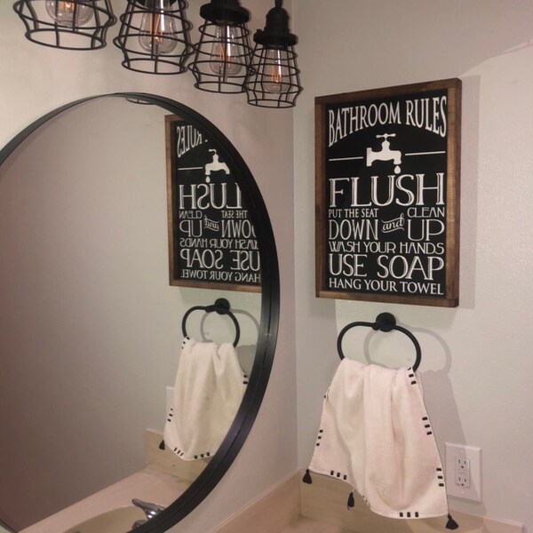 Bathroom Rules Farmhouse Style Sign 13.5x19.5". Bathroom Sign, Bathroom ...