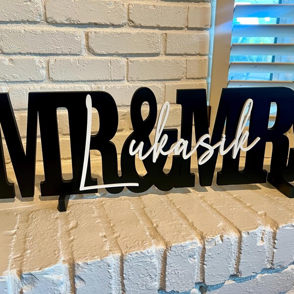 Custom Wedding Gift Sign Name, Personalized Family Name Wood Letters Mr ...