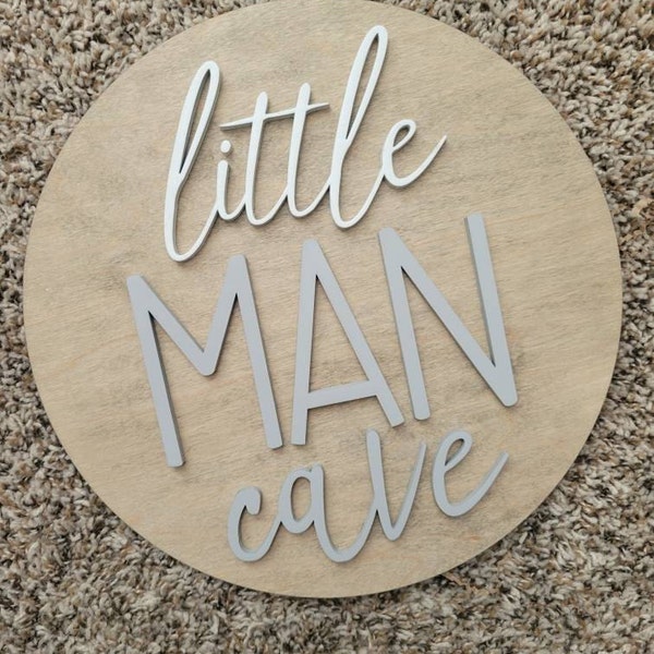 Little Man Cave Round 3D Wooden Sign || Boys Room Decor || Baby Shower ...