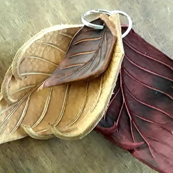 Leather Leaf Keychain - Etsy
