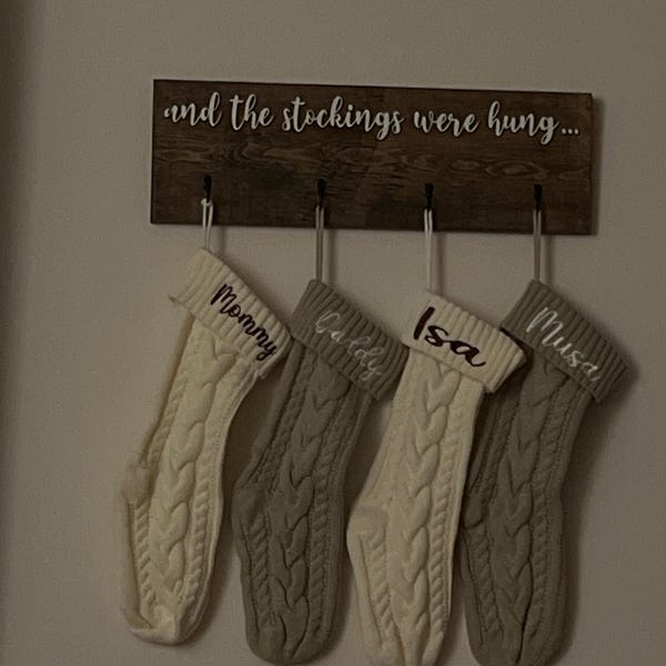 And the Stockings Were Hung, Stocking Hanger, Wooden Stocking Sign With ...