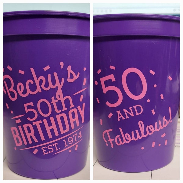 50th Birthday Party Cups, Personalized Birthday Cups, Custom Birthday ...