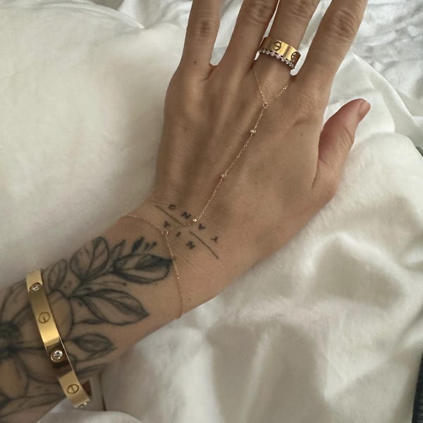 14K Solid Gold Diamond Slave Bracelet / Solid Gold Chain Gold Ring ...