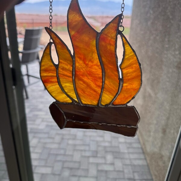 Digital Download Stained Glass Camp Fire Pattern | Festive Suncatcher ...