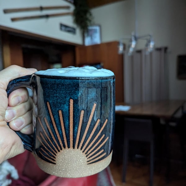 Solstice Mug: Handmade Pottery Mug With Sun Design, Ceramic Coffee Cup ...