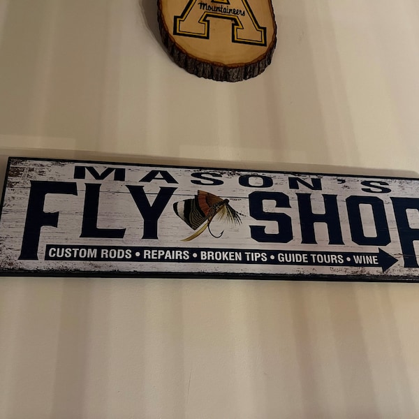 Fly Shop Sign Personalized Name Glicee Canvas Print on Wood Decor ...