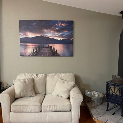 Cloudy Lake Wall Art Sunset Dock Canvas Cloudy Mountain Canvas - Etsy