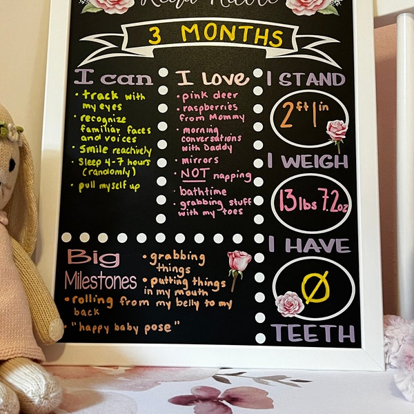Rose Baby Milestone Chalkboard, Baby Stat Board, Baby Milestone Board ...