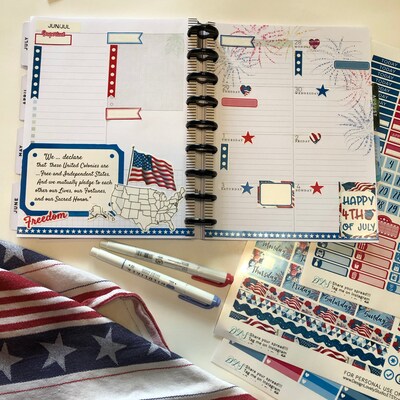 Printable 4th of July Planner Stickers Kit, 4th of July Happy Planner ...
