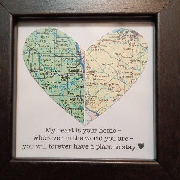 Framed Map Heart Gift: Custom Location Long Distance Love - Etsy