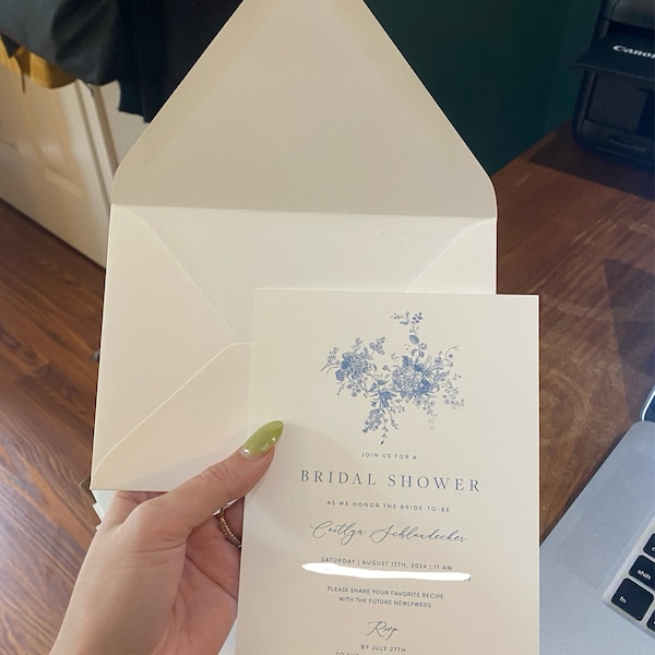 Display Shower Card, Blue Floral Display Shower Card, Minimalist Bridal ...