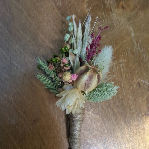 Rustic Wedding Buttonhole, Woodland Dried Boutonniere, Vintage or ...